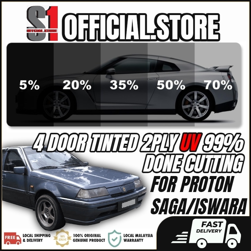 Proton Saga/Iswara/Saga2 LMST 4 Door Tinted 2PLY UV 99% Hitam(Gelap 30% ...