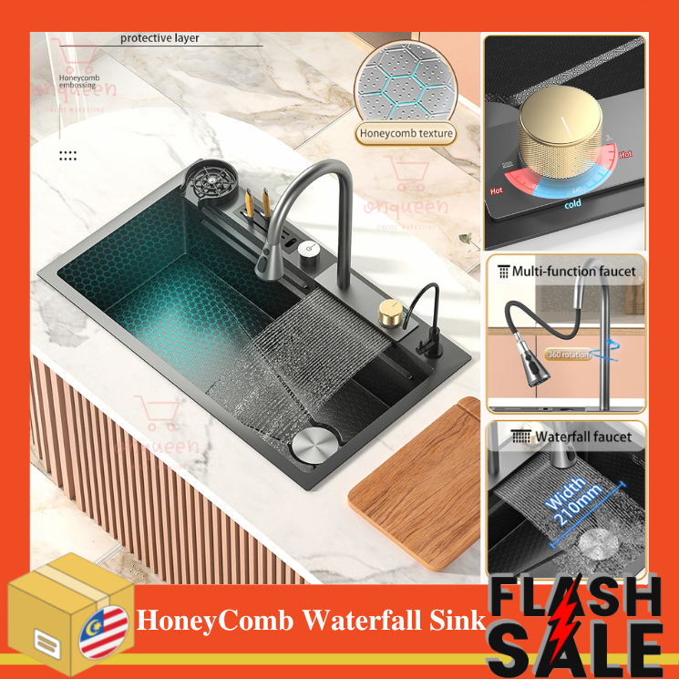 ⚡Free 12 Gifts⚡ Honeycomb Anti-Scratch Kitchen Sink 304 Stainless Steel ...