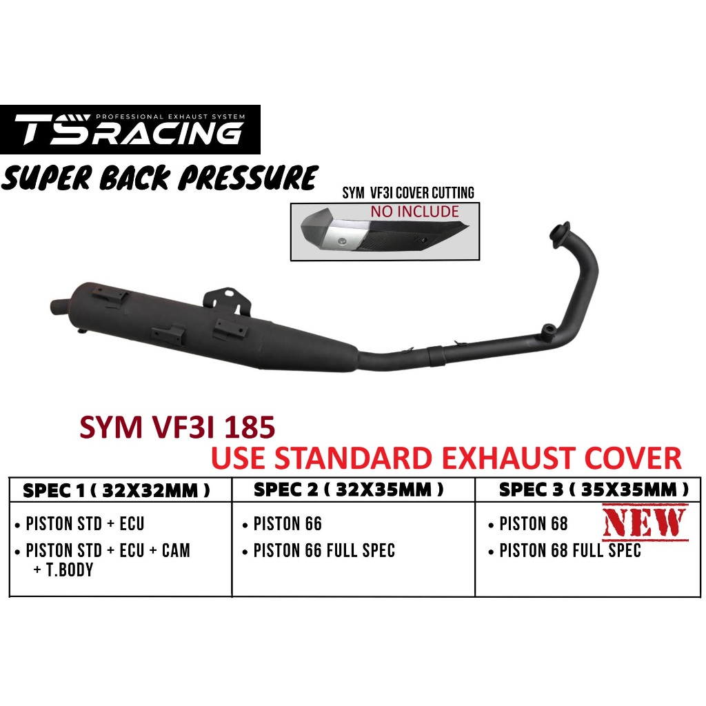 TS RACING SYM VF3I 185 SUPER BACK PRESSURE EXHAUST STANDARD CUTTING ...
