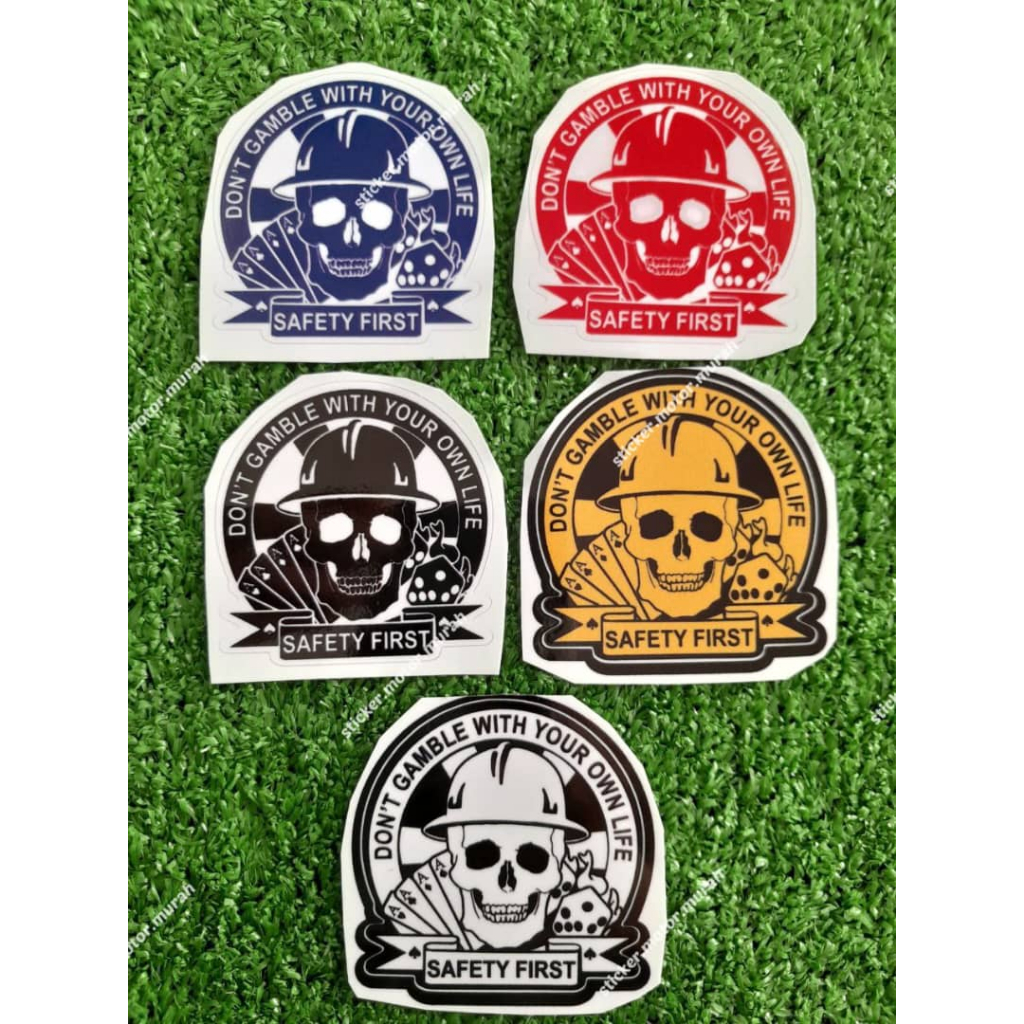 STICKER WARNING SAFETY SKULL HELMET ,SAFETY FIRST DON'T GAMBLE WITH ...