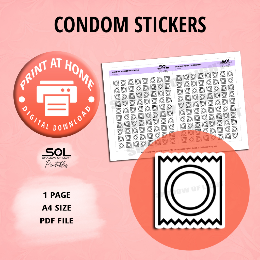 Printable Condom Icon Stickers Pdf Planner Stickers Hobonichi Cute Journaling Love