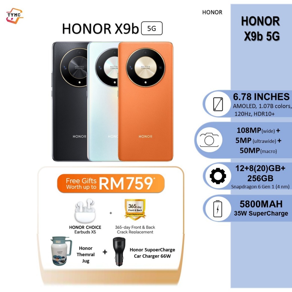 [NEW] HONOR X9b 5G (12+8GB Extended RAM l 256GB ROM) All-angle Ultra Tough | Shopee Malaysia