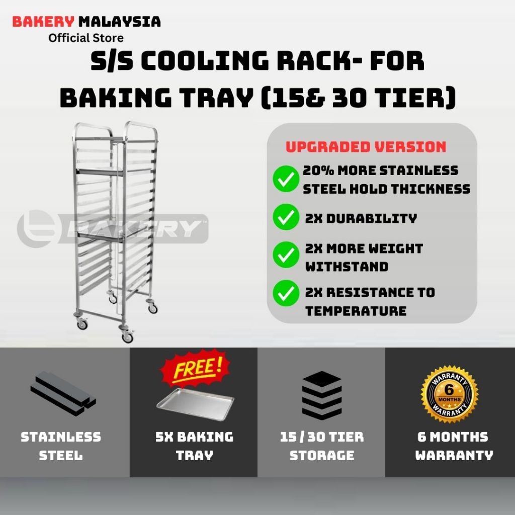 BAKERY 15 Tier Stainless Steel Cooling Trolley Rack Heavy Duty Durable ...