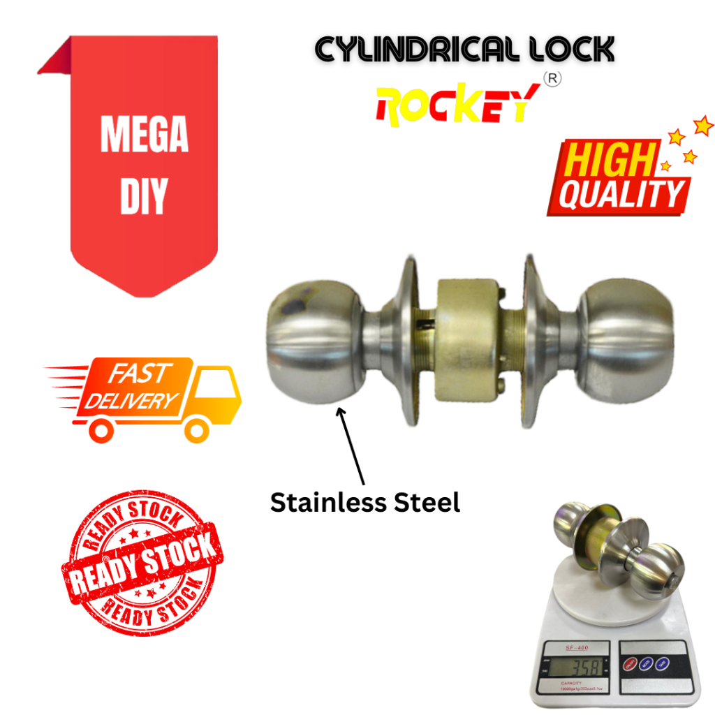 Rockey Cylindrical Door Lock Lock Set with Keys Round Door Knob ...