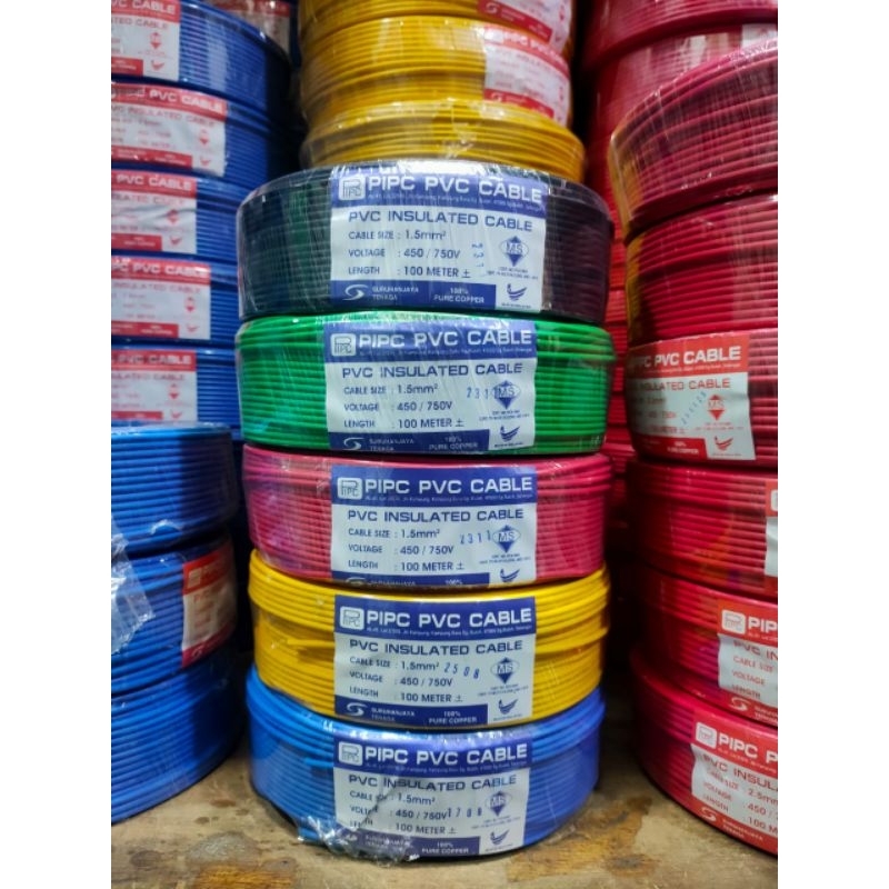 PIPC/TEW WIRE 1.5MM PVC CABLE WIRE PURE COPPER LENGTH : 100M | Shopee ...