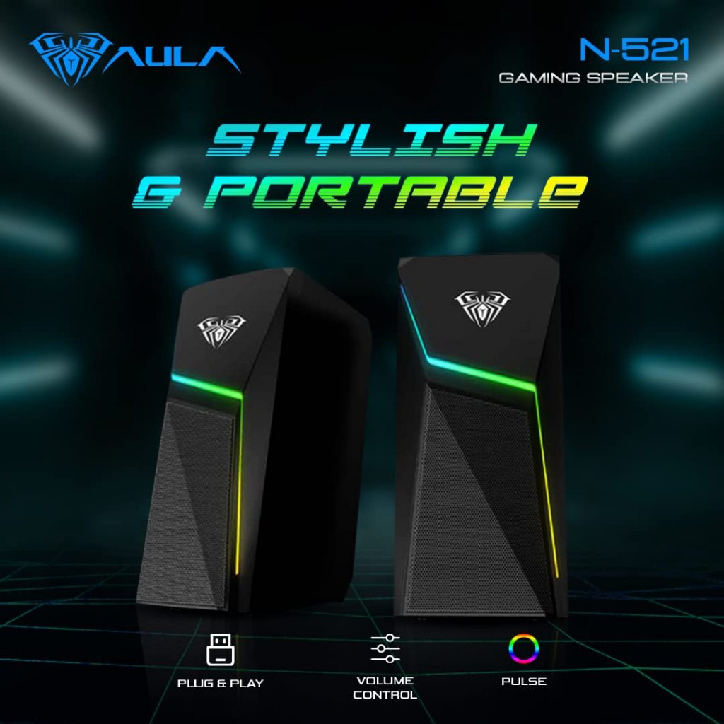 AULA Speaker Gaming USB Wired 3.5mm for PC Laptop Mobile Power Bass RGB ...