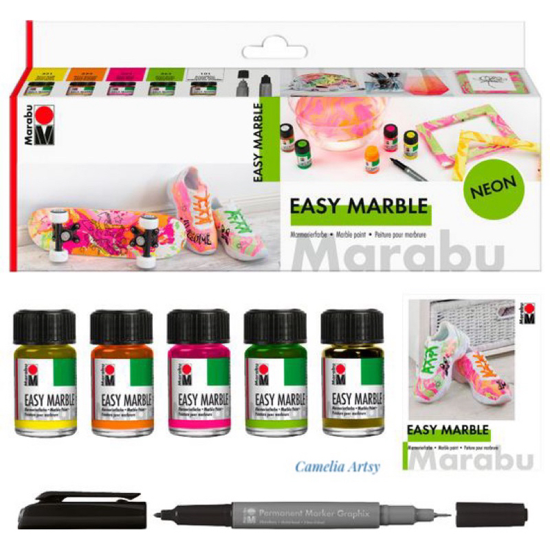 Marabu Easy Marble Paint Set - Neon Colors Starter Set🔥offer🔥 | Shopee ...