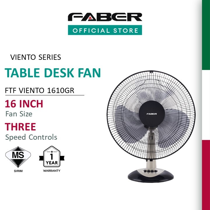 Faber 16" Black Table Fan 3 Speed Control Ftf Viento 1610GR 50W Kipas Meja | Shopee Malaysia