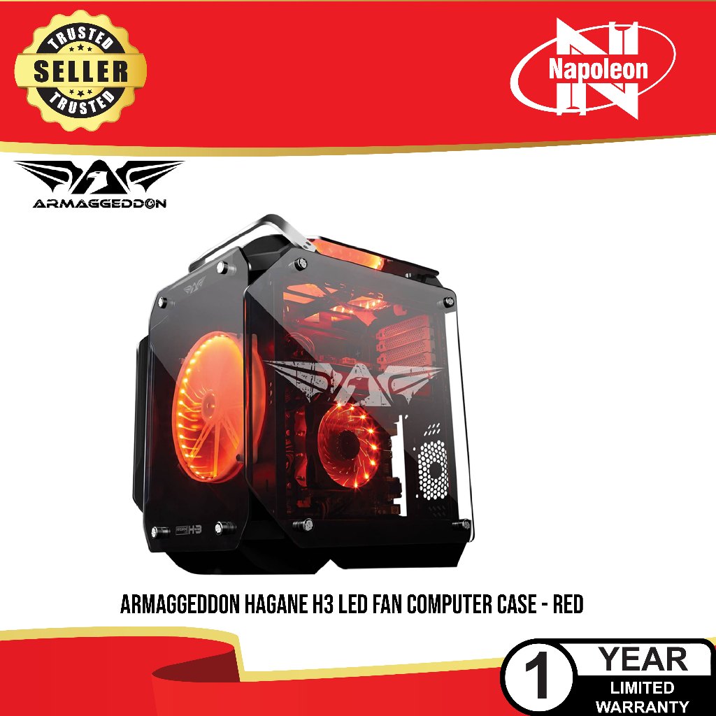 ARMAGGEDDON HAGANE H3 LED FAN COMPUTER CASE - RED (FREE 3 RGB FANS ...