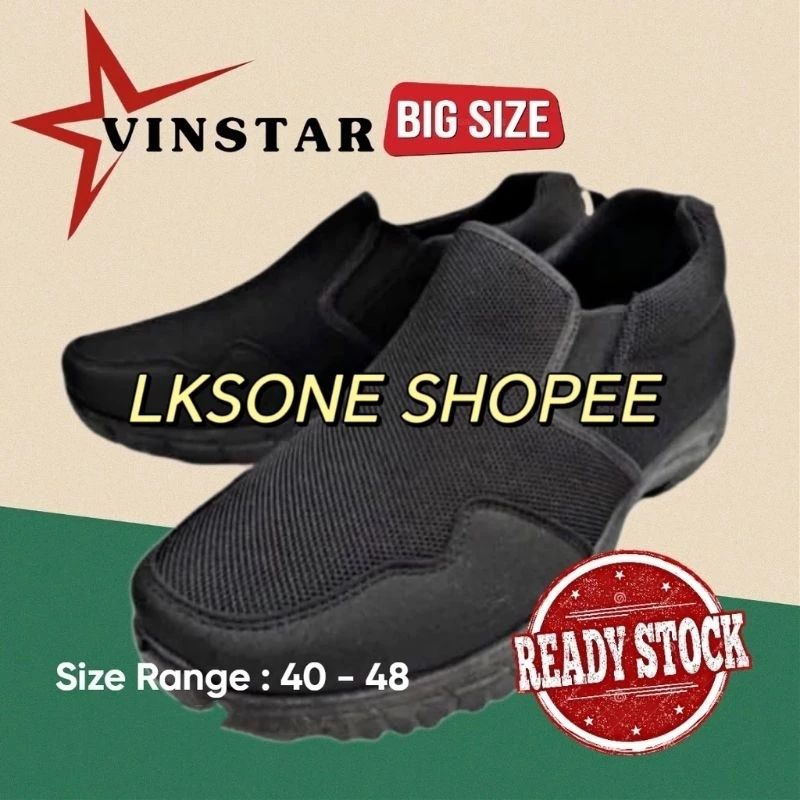 vinstar men slip on sport shoes black trainer hiking kasut hitam sport ...