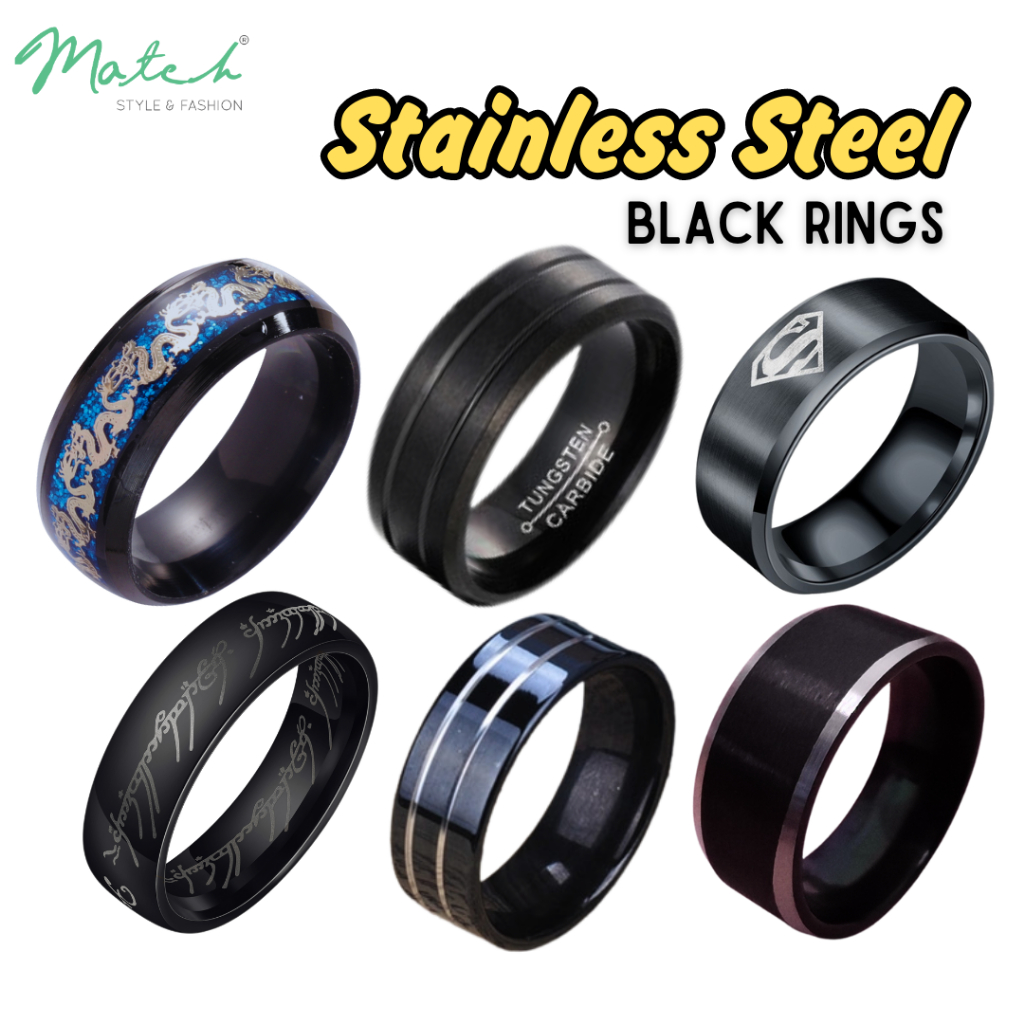 Black Rings Cincin Hitam Lelaki Ring Stainless Steel Premium Two Lines ...