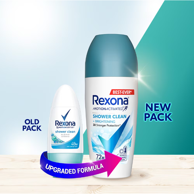 Rexona Shower Clean + Brightening Deodorant Roll On ( 45ml ) | Shopee ...