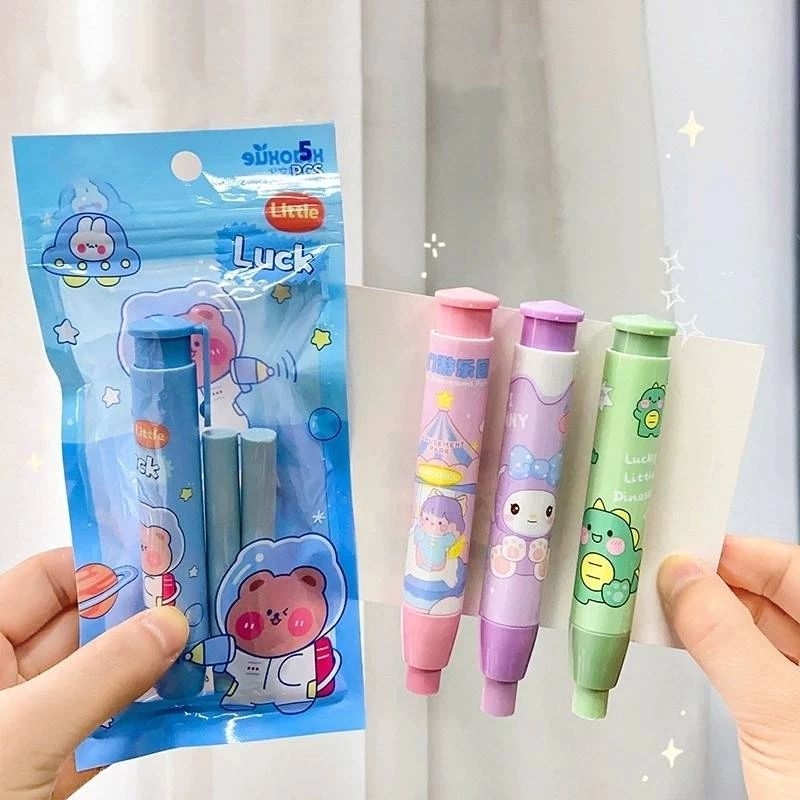 Eraser Pen Retractable Press Type Auto Rubber Student Stationery Cute ...