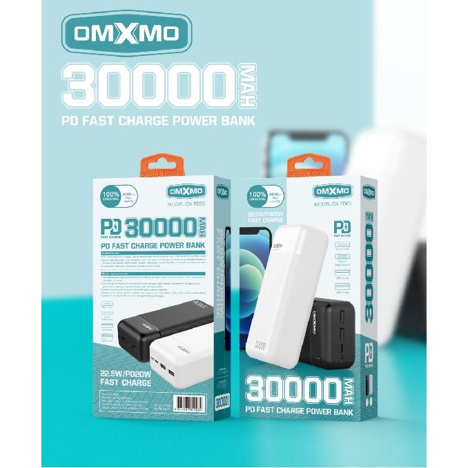 OMXMO 30000mAh Fast Charging 22.5W+PD20W LED indicator light Power Bank ...