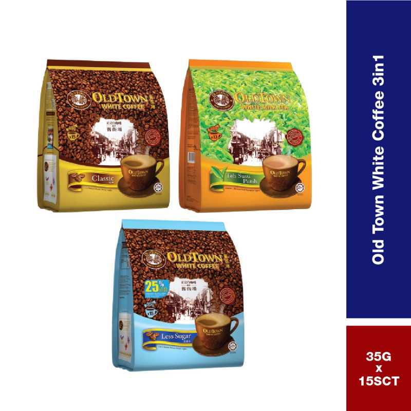 Old Town White Coffee 3 in 1 Classic/Milk Tea/Hazelnut/ Gula Tebu Asli ...