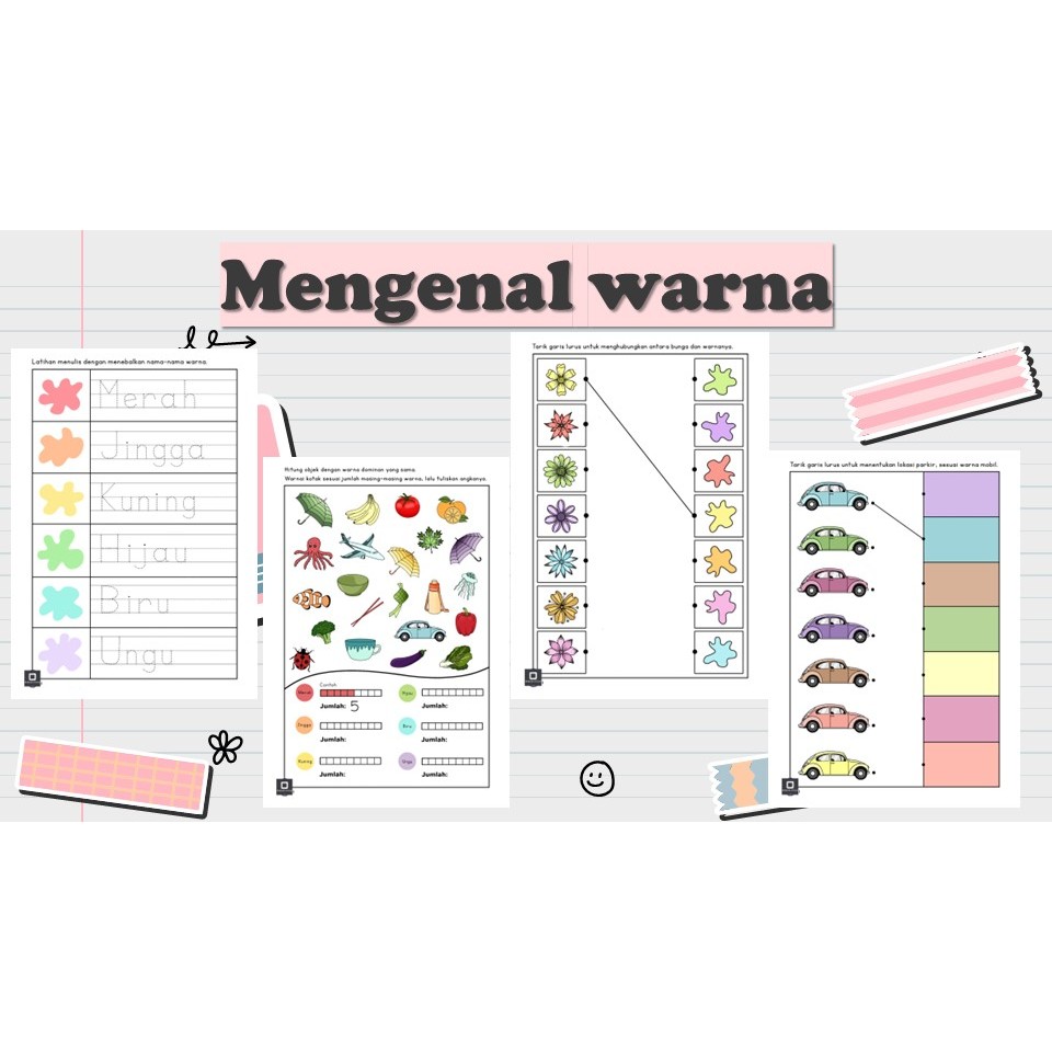 [PRE205] 28 pages Mengenal warna Worksheet for Pre-school PDF version ...