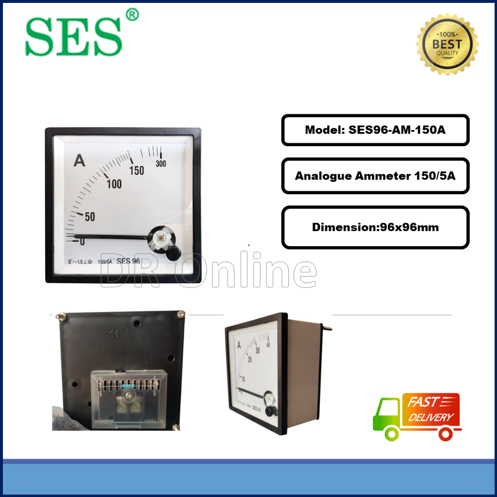 SES Analog Ammeter Panel 96mm X 96mm 30A ,60A,100A,150A,200A,250A,300A ...