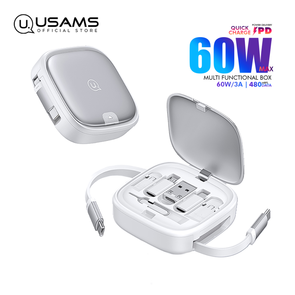 USAMS Retractable Fast Charging Cable 60W 3A w Data & Multifunctional ...