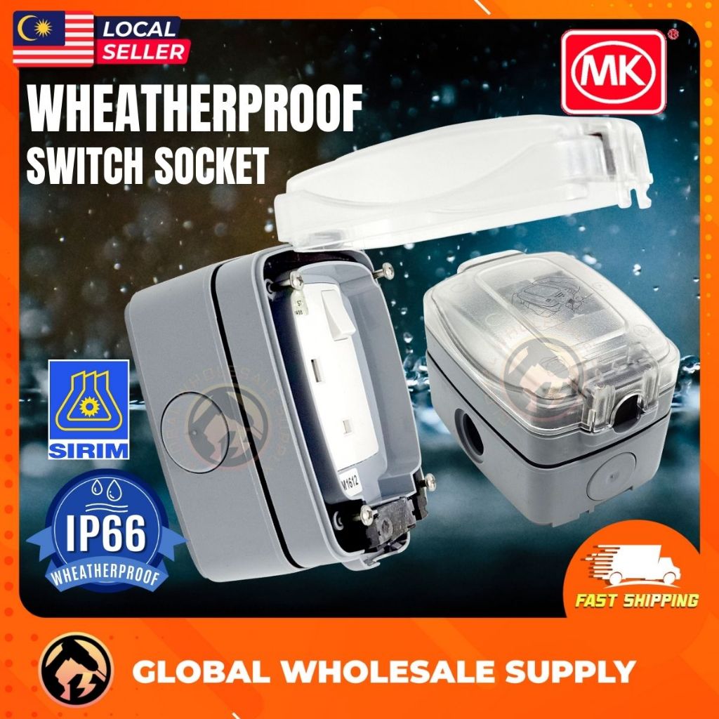 MK 86486 IP66 13A 1 Gang Waterproof Socket Cover Switch Soket Kalis Air ...