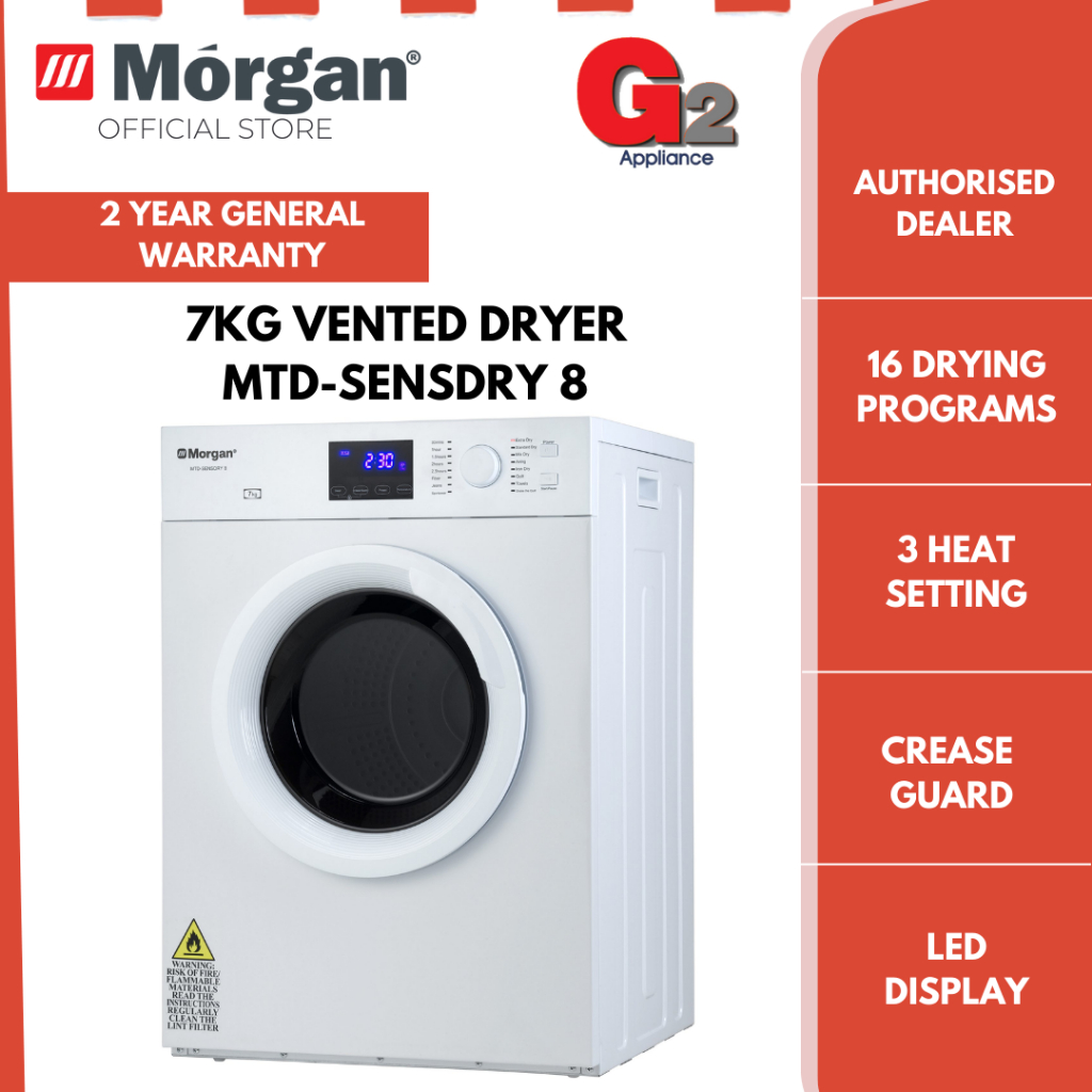 MORGAN (AUTHORISED DEALER) 7KG VENTED DRYER MTD-SENSDRY 8 - MORGAN ...