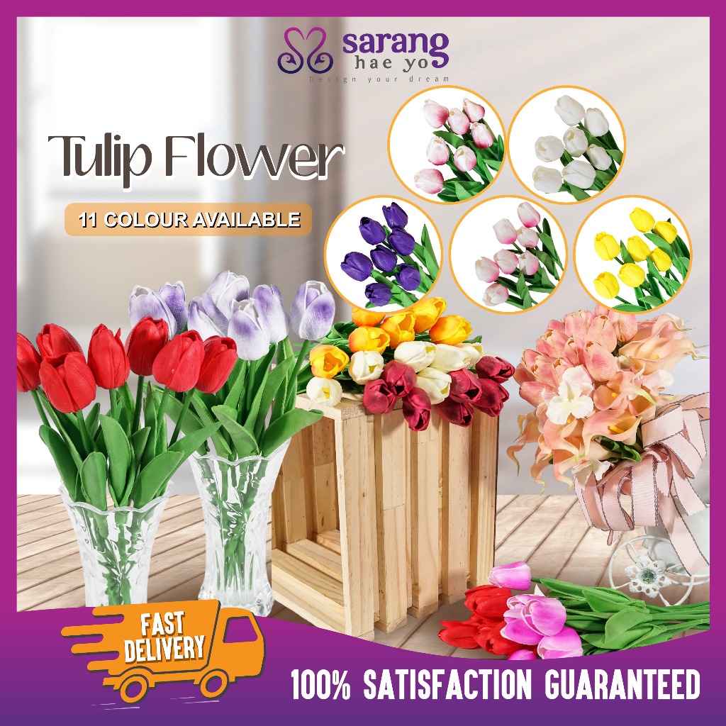 7 PCS TULIP FLOWER / bungaTULIP / BUNGA GUBAHAN HANTARAN / HOME DECOR ...