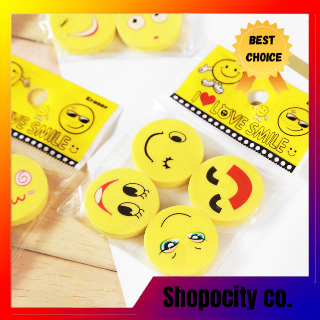 4pcs Pack Kids Students Stationery Eraser Smile Face Emoji Shaped ...