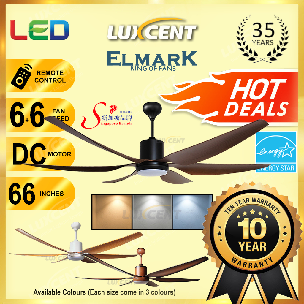 Elmark 666B / FANCO Spino 56/66 Inches LED Light 6 Blade Remote Control ...