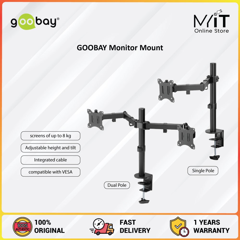 Goobay Monitor Mount - (Single / Dual) Pole (17-32) - Black | Shopee ...