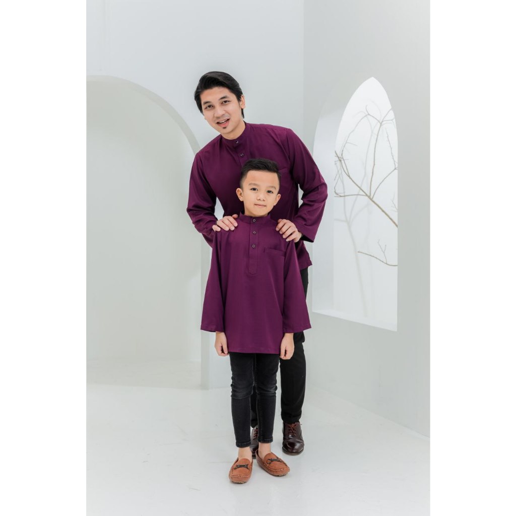 Baju Kurta Moden「 Warna Purple Magenta 」Baju Kurta Set Sedondon Ayah ...