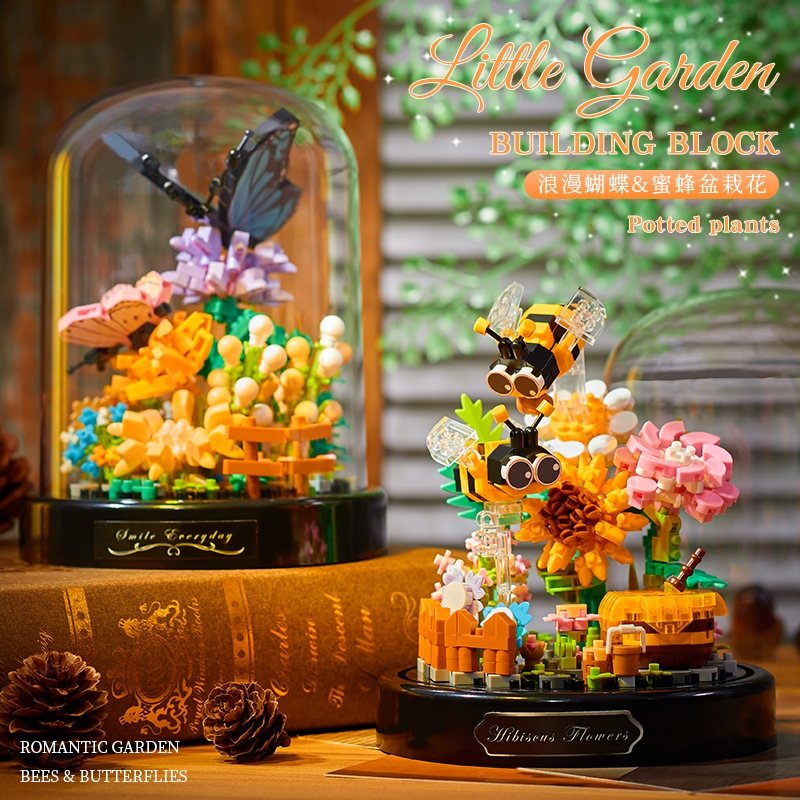 Mainan bunga Flower Building Blocks Creative Potted Decoration Bricks ...