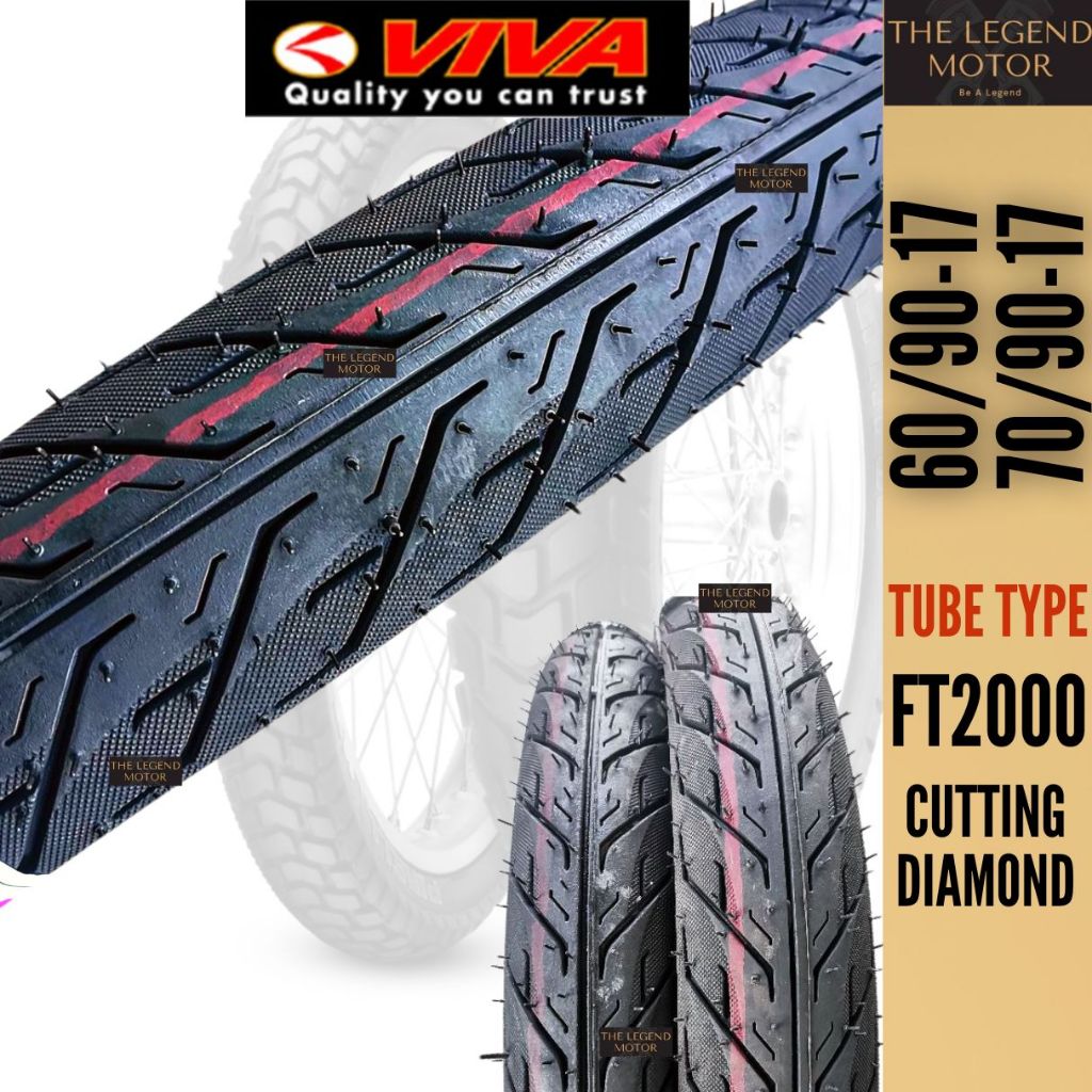 VIVA TYRE 17 Tube Tyre FT 2000 60/90-17 70/90-17 Cutting Diamond Made ...