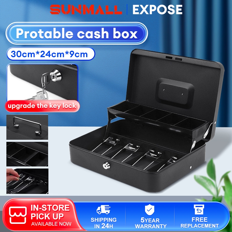 Cash Box Handheld Compartment Tray Cash Lockable Security Cashier ...