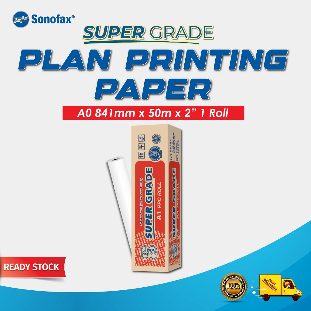 SONO-ROLL SUPER GRADE A0 Paper Roll/Plotter/Plan Paper (841mm x 50m x 2 ...