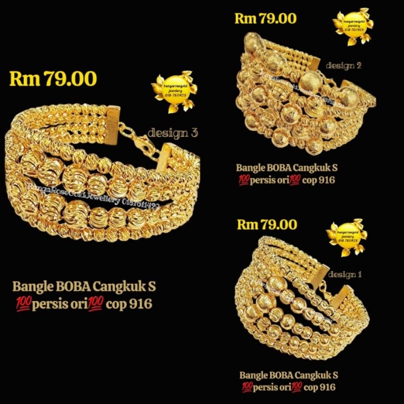 Bangle BOBA 5 Baris Cangkuk S 💯persis ori💯 emas bangkok cop 916 ...