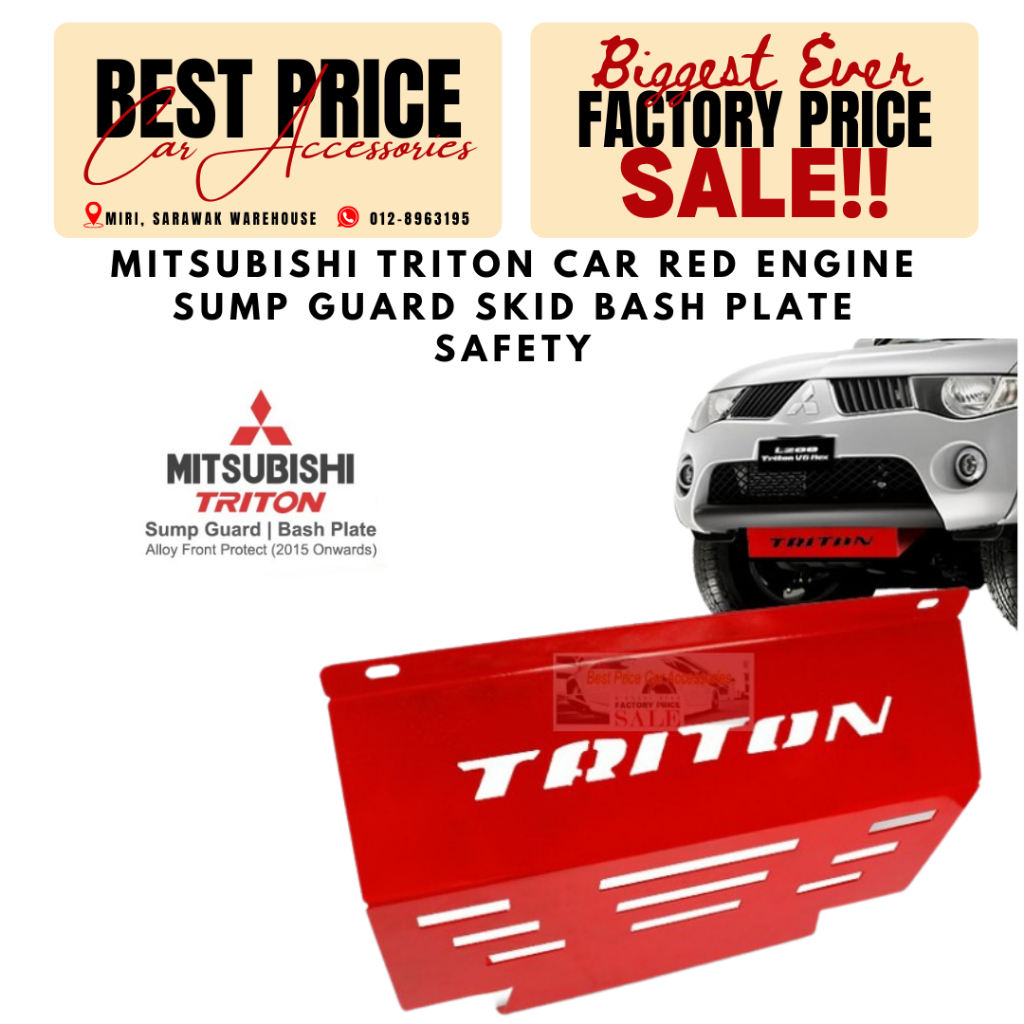 MITSUBISHI Triton Car Red Engine Sump Guard Skid Bash Plate Safety ...