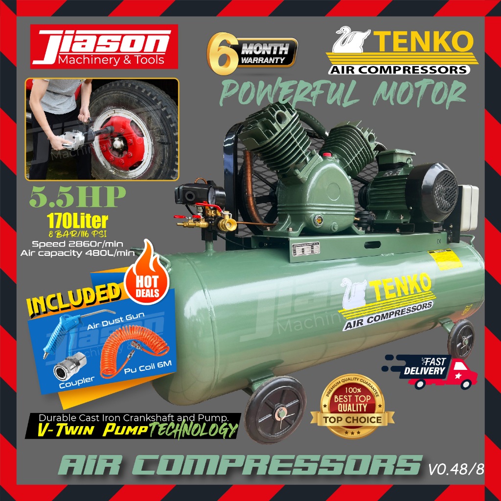 TENKO V-0.48 / V0.48 / V048/8 5.5HP 170L 8BAR Air Compressor ...