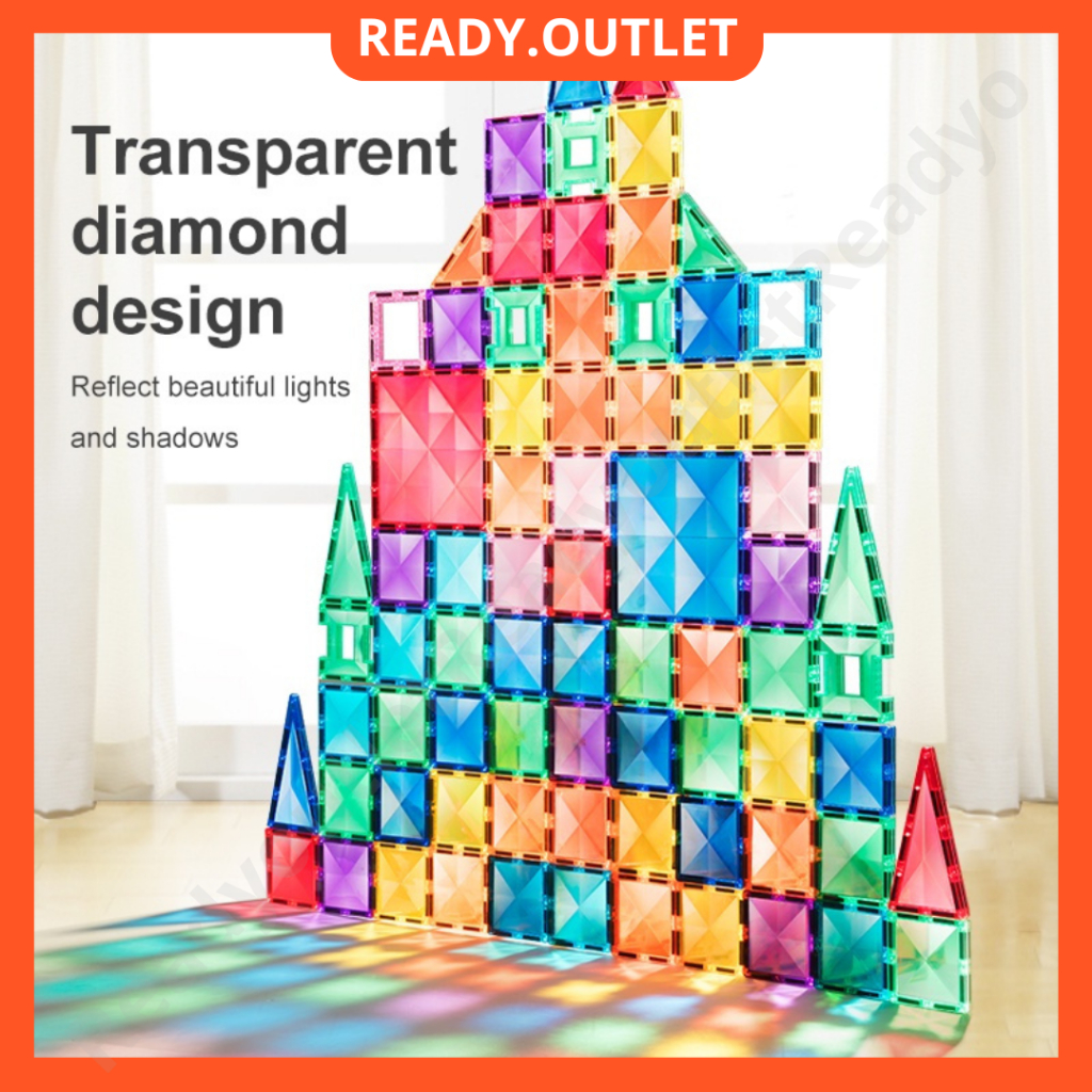 100PCS Magnetic Transperant Tiles Toys Building Blocks Colour Window ...
