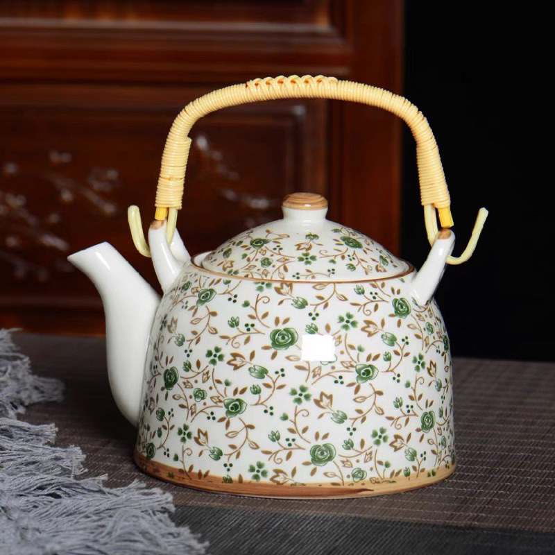 Ceramic Teapot Green Flower Teapot Japanese Style Tea Pot 茶壶 | Shopee ...