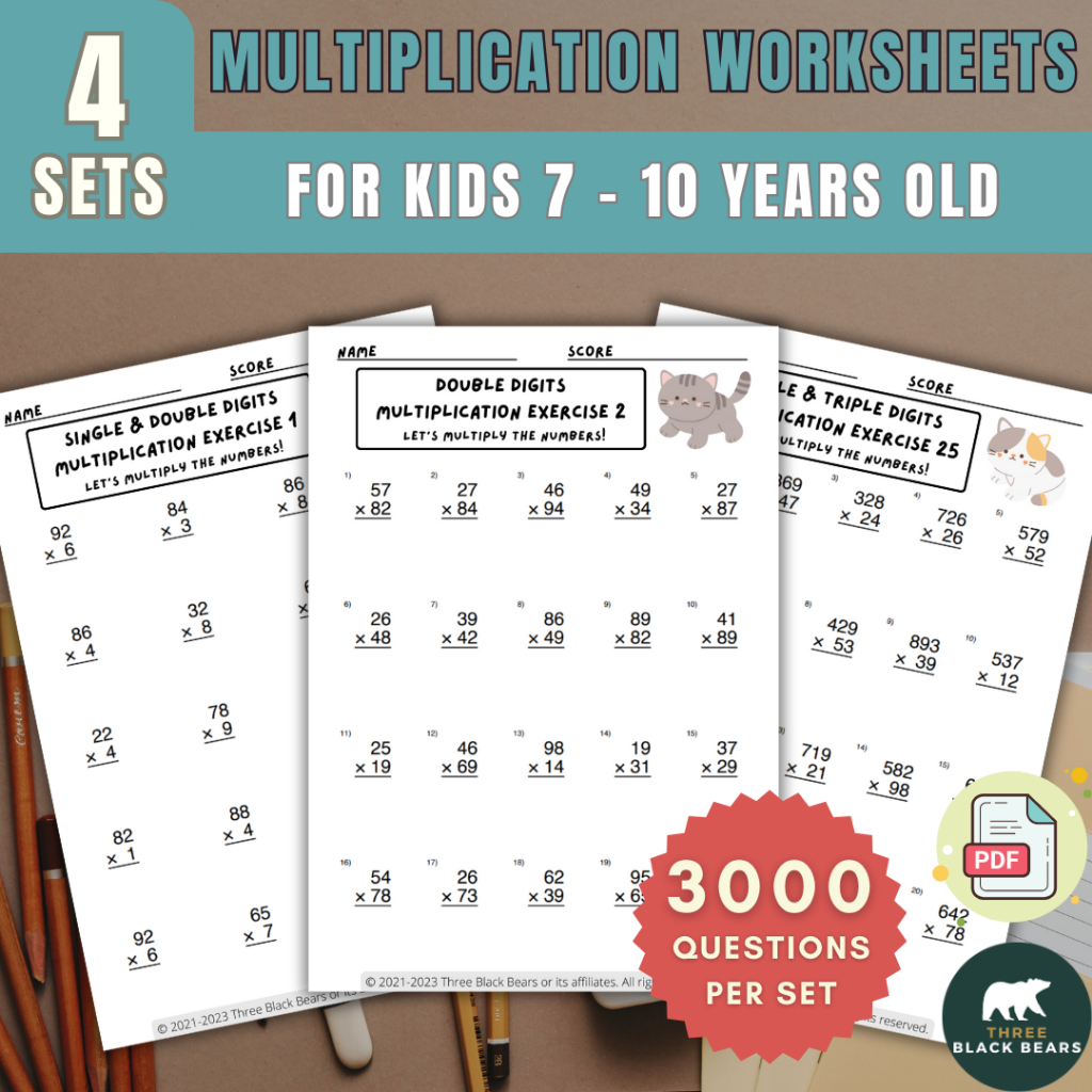 4 Sets of Printable Multiplication Worksheets for Primary School ...