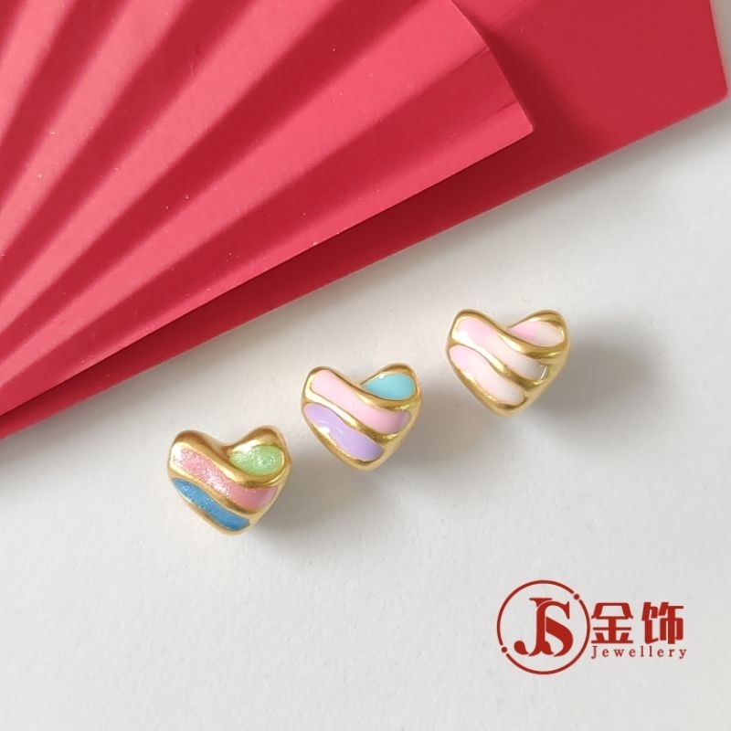 JS Jewellery 999 Gold Heart Shape Beads Charm 999足爱心手串通孔 | Shopee Malaysia
