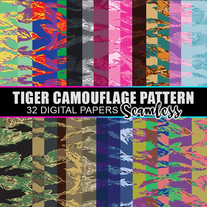 Camouflage Digital Papers, Scrapbook Papers, Military Tiger Stripe Photoshop Pattern Seamless ...