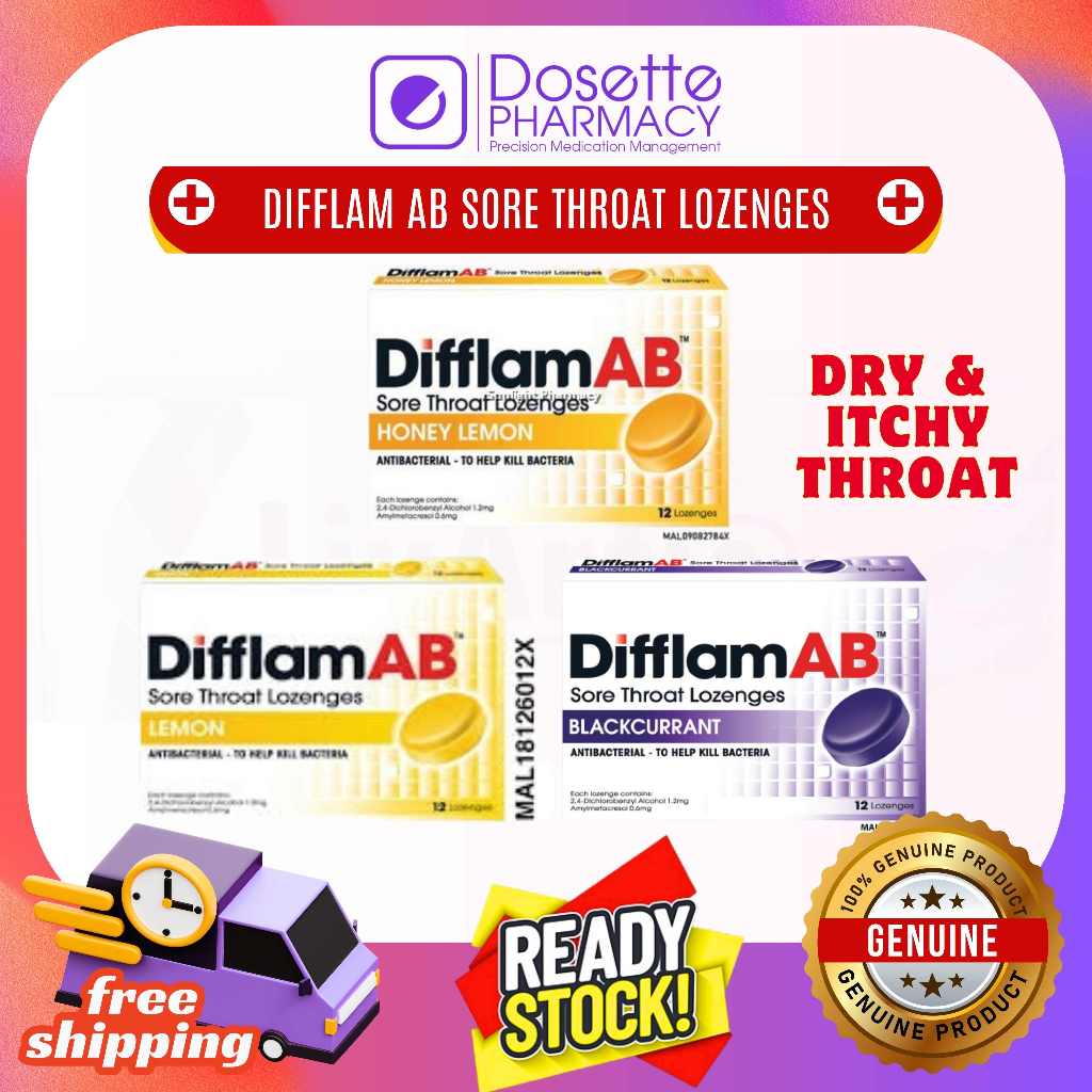 DIFFLAM AB ANTIBACTERIAL SORE THROAT LOZENGES 6S/24S - BLACKCURRANT ...