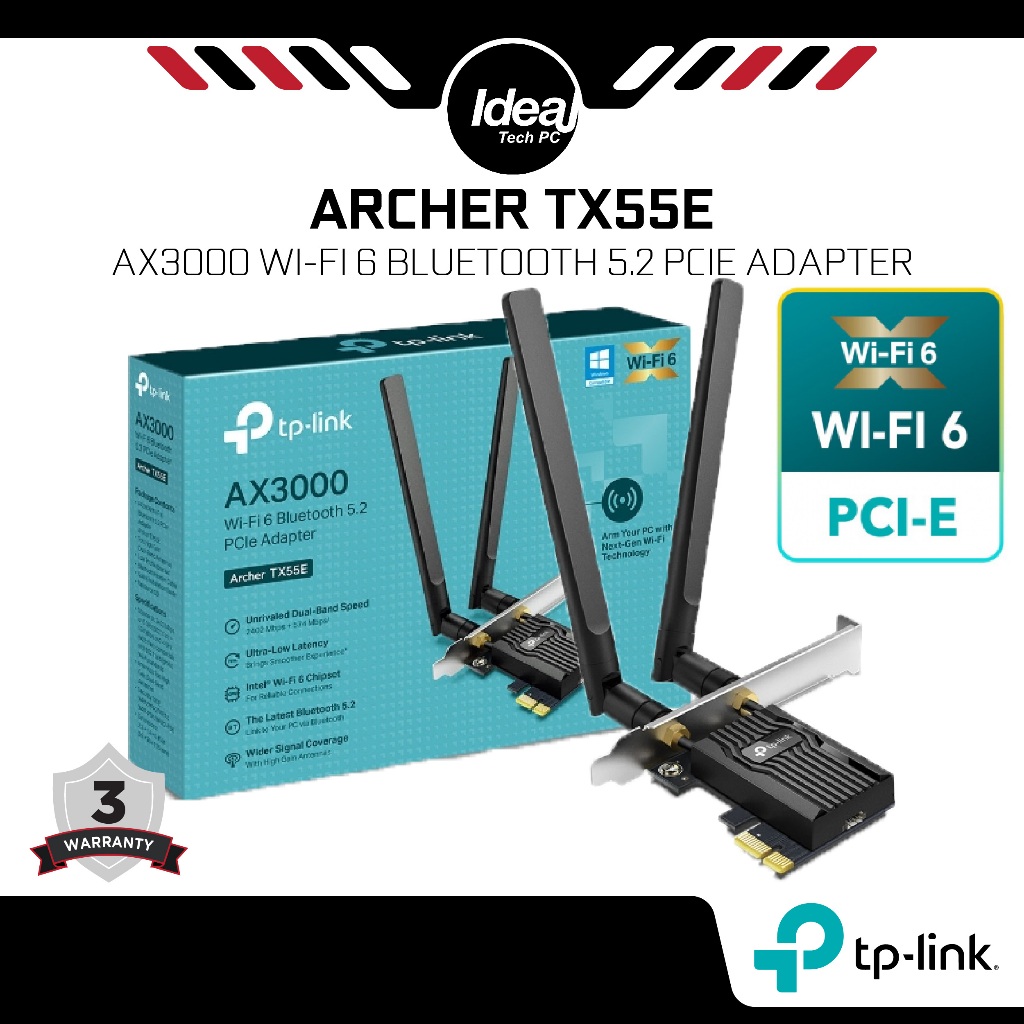 TP-LINK ARCHER TX55E | AX3000 Wi-Fi 6 Bluetooth 5.2 PCIe Adapter ...