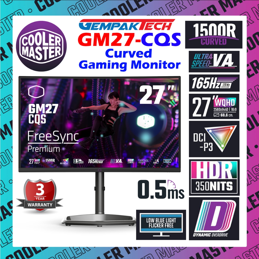 Cooler Master GM27-CQS 27" 2K WQHD Curved Gaming Monitor (VA, 2K WQHD ...