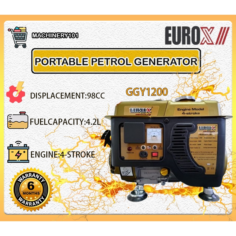 EUROX GGY1200 Gold Edition 4-Stroke Portable Petrol/Gasoline Generator 1000W | Shopee Malaysia