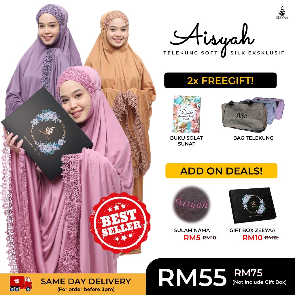 Zeeyaa Kain Telekung Dewasa Aisyah Hadiah Set Telekung Gift Box Islamik ...