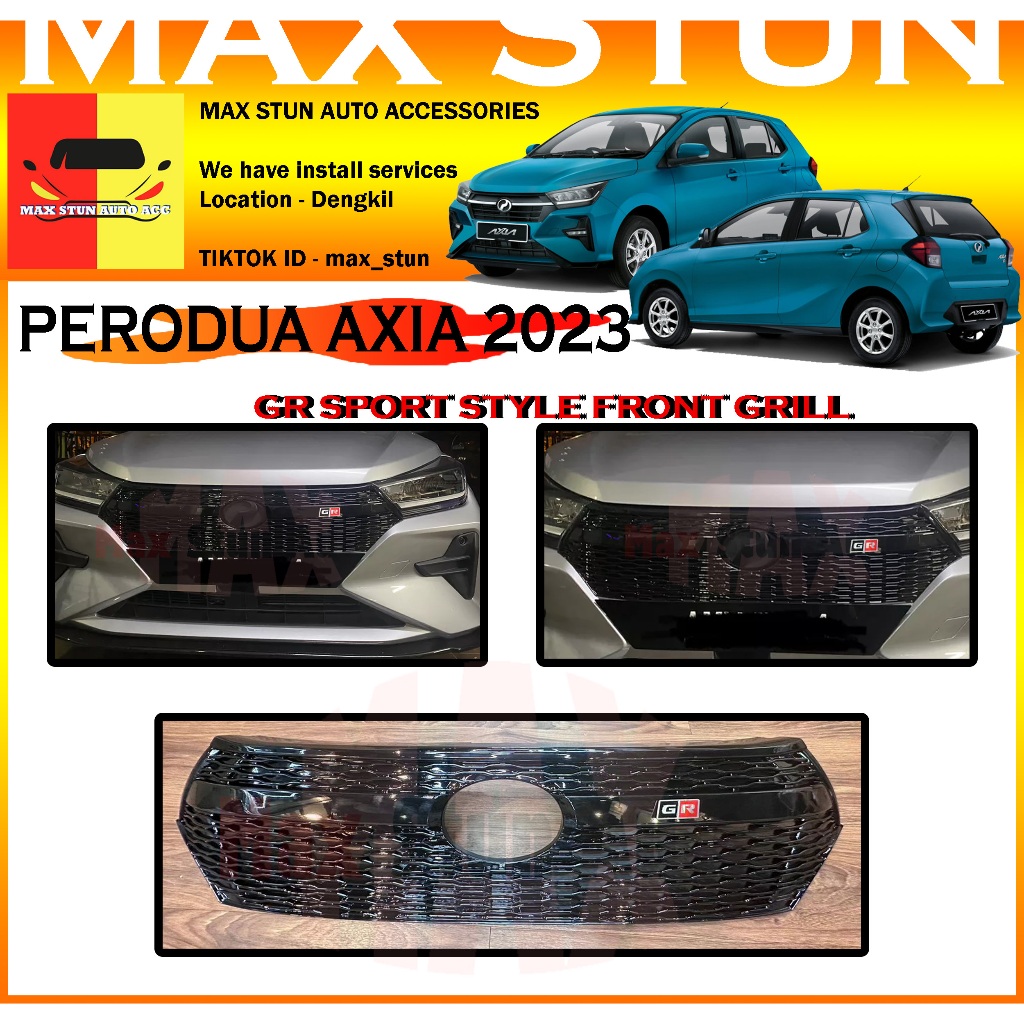 PERODUA AXIA 2023 FRONT GRILL MESH DESIGN GR SPORT LOGO MATERIAL ABS ...