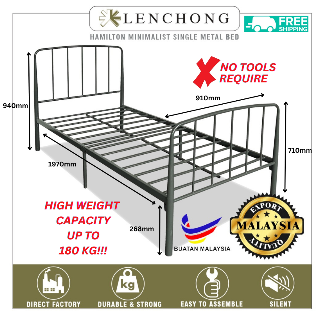 HAMILTON MINIMALIST SINGLE BED / MODERN SIMPLE METAL BED/ KATIL SINGLE ...