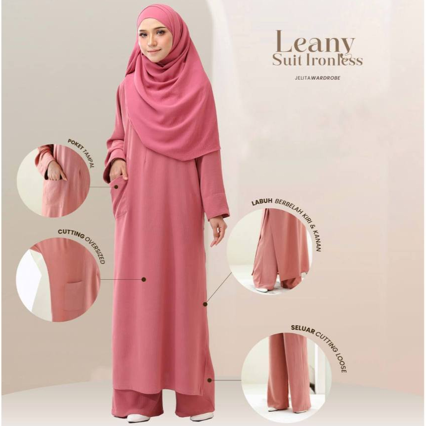 SUIT LEANY IRONLESS (Cey Italian Crepe) Oversized, Labuh & Longgar for ...