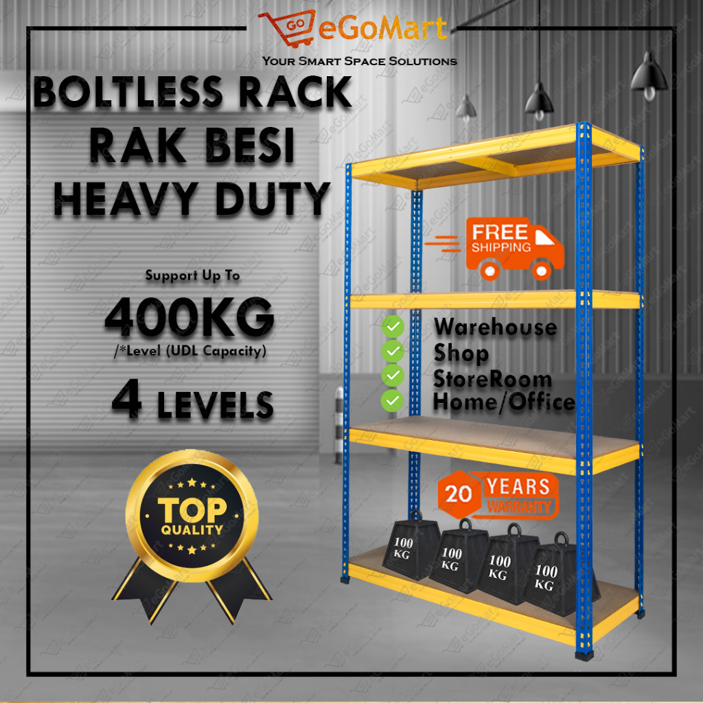 eGoMart 👍 400KG - Rak Besi 4 Tingkat Boltless Rack Shelves Heavy Duty ...